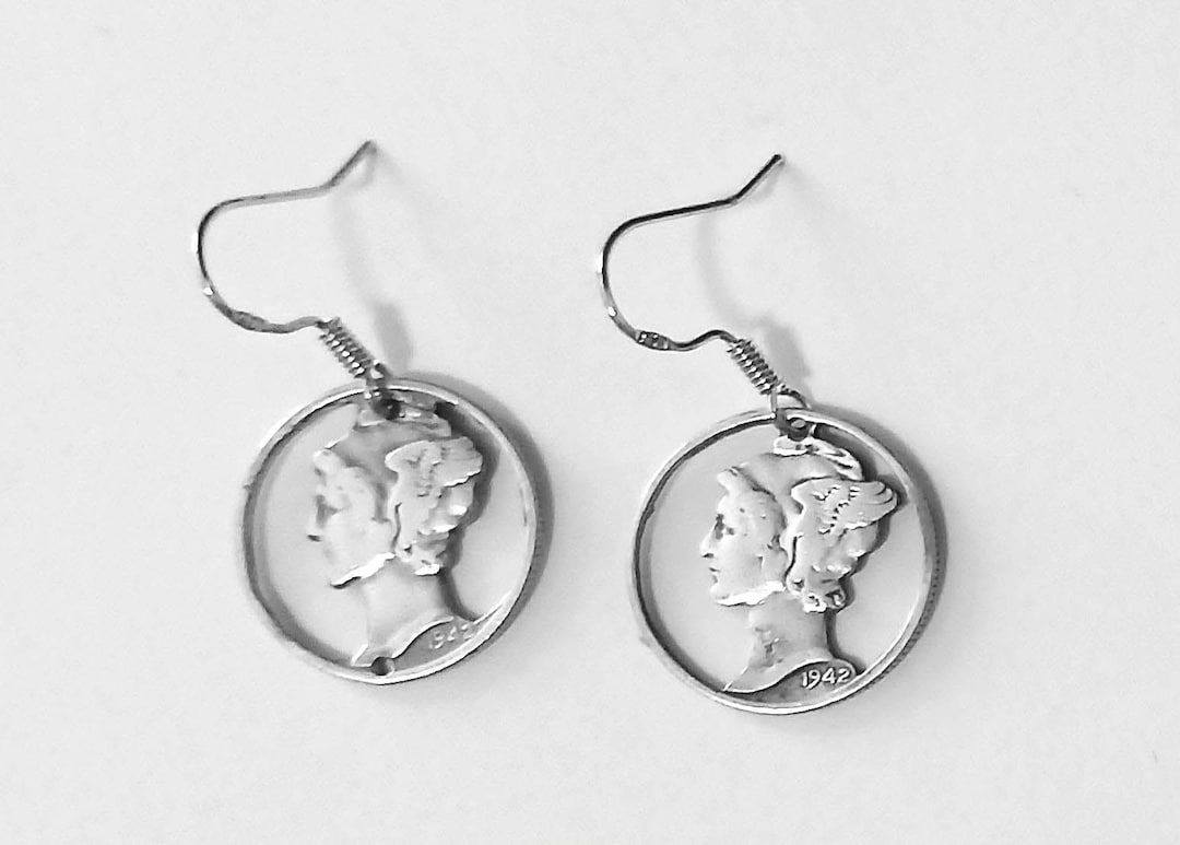 Mercury Dime Cutout Earrings - "dime In" Diamond Play on Words - Free ...