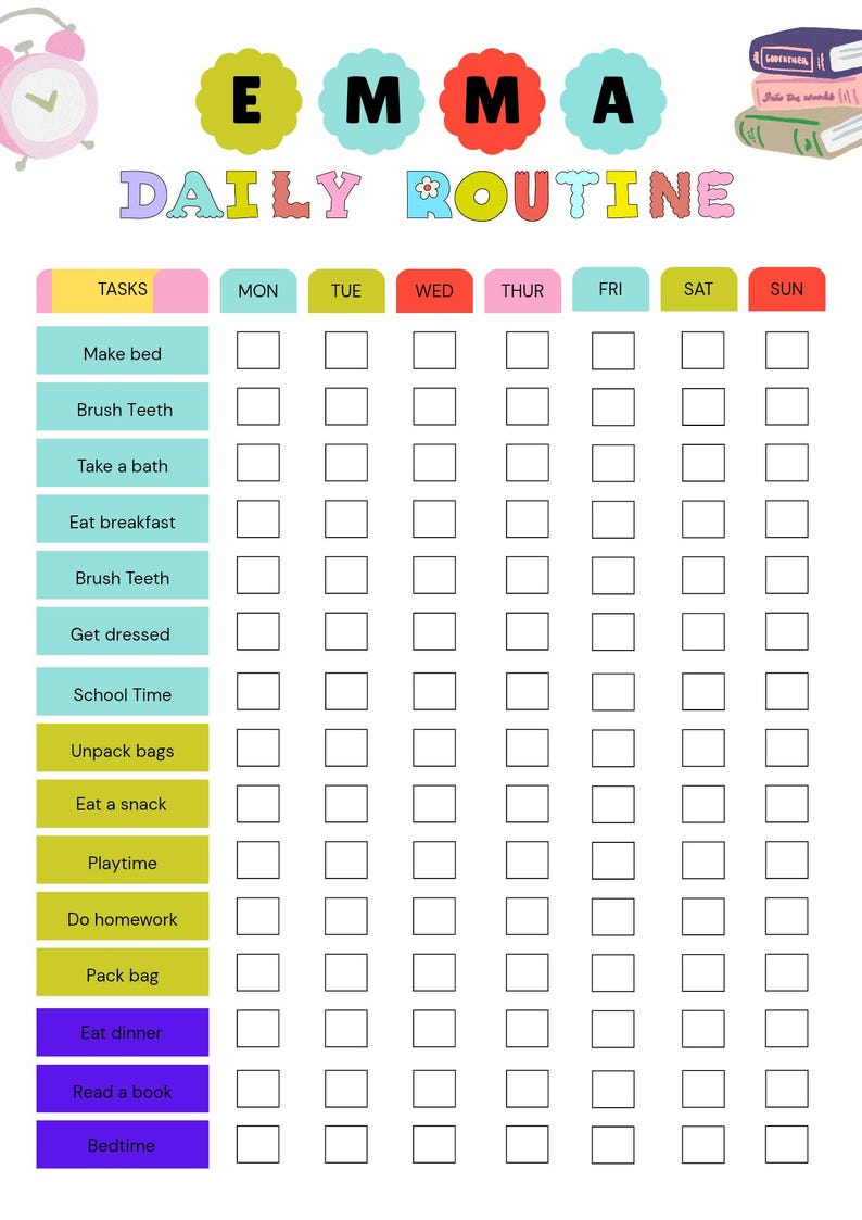 Kids Daily Routine Chart Printable | Fun Morning & Bedtime Schedule for ...
