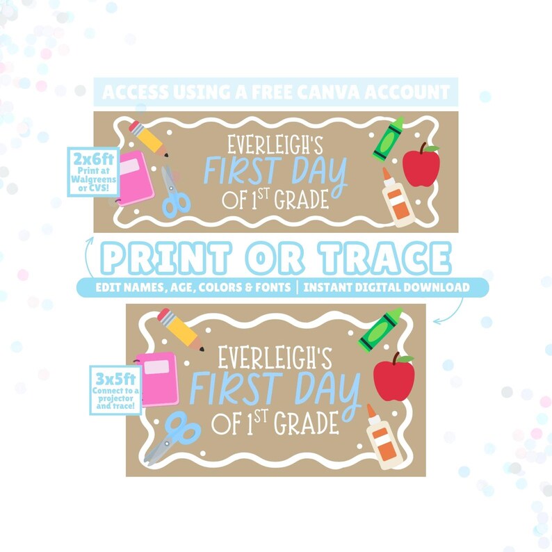 First Day 1st Grade Banner Template, Editable Canva, Printable 2x6 ...