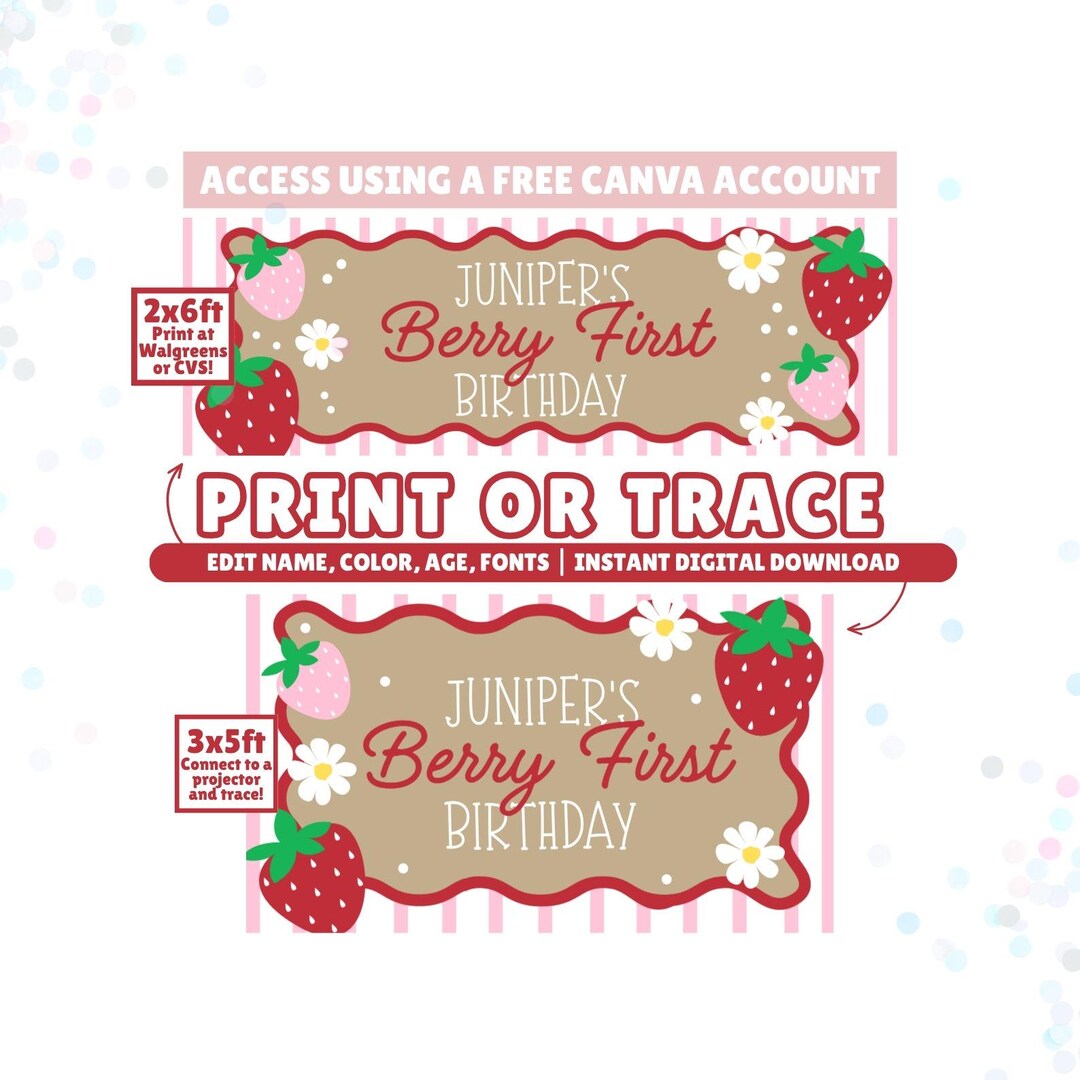 Berry First Birthday Customizable Banner Template | Digital Download - Etsy