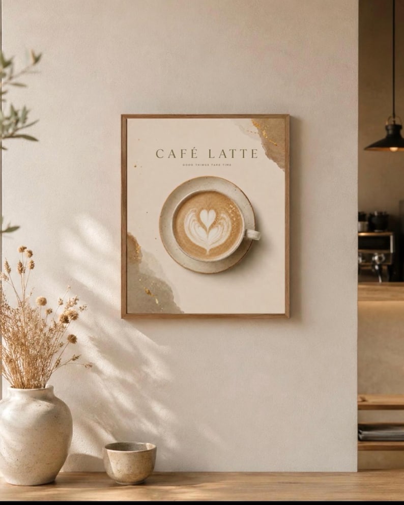 Cafe Latte Wall Art Print | Neutral Coffee Poster | Modern Cafe Decor ...