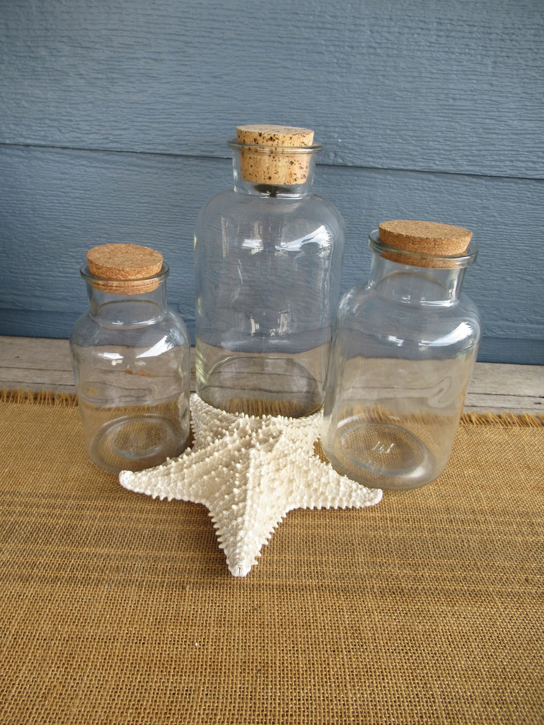 Vintage Glass Storage Jars With Cork Lids, Vintage Jar, Pantry Storage ...