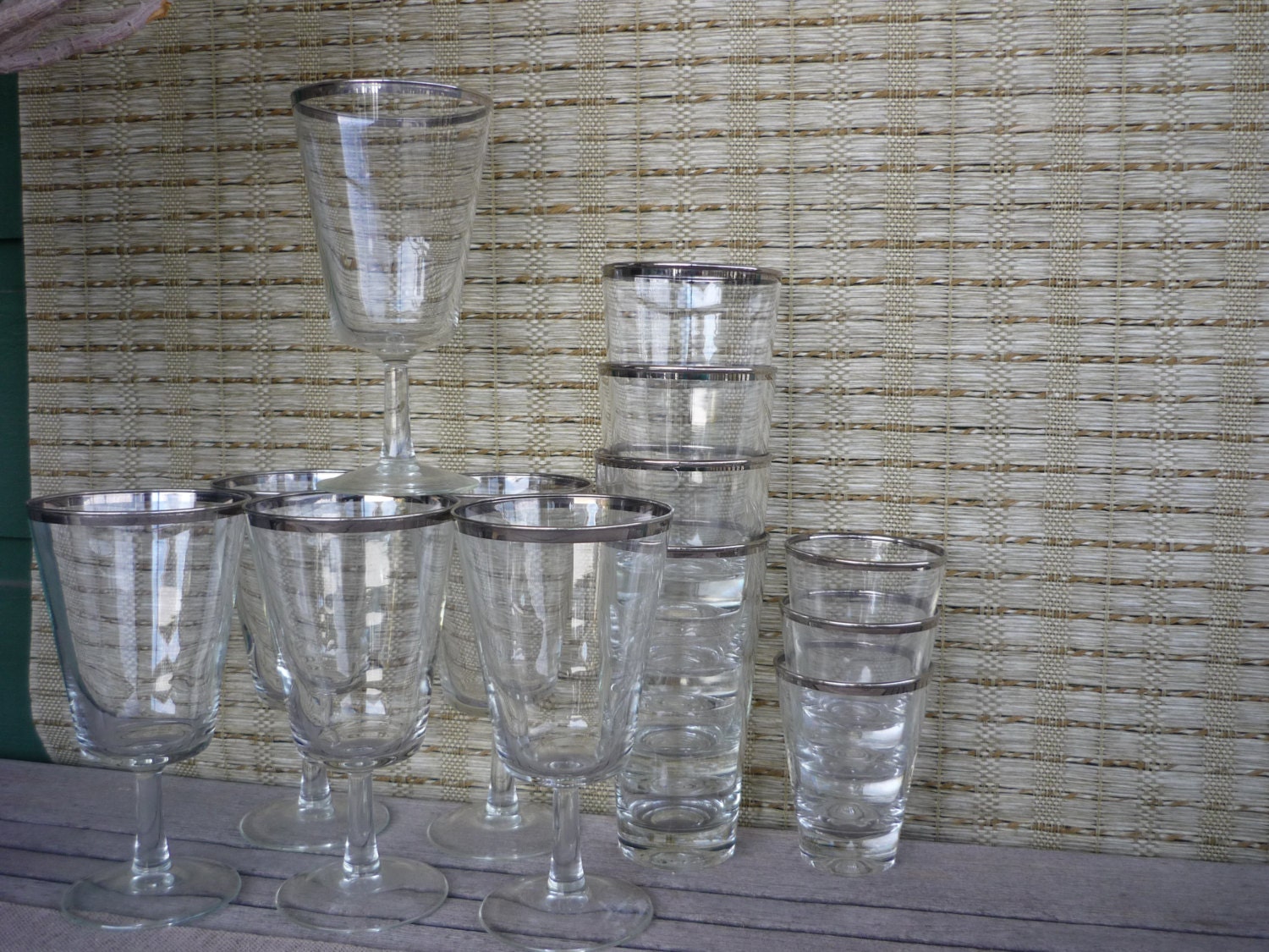Vintage Mid Century Modern Silver Rim Glass Set Retro - Etsy