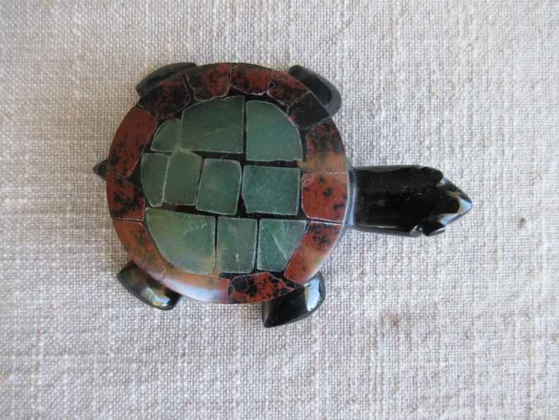 Pair of Vintage Semi-precious Stone Inlay Turtle Figurines - Etsy