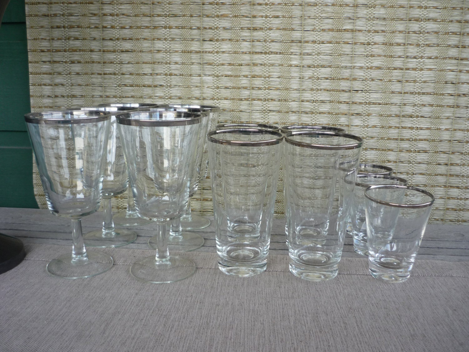 Vintage Mid Century Modern Silver Rim Glass Set Retro - Etsy