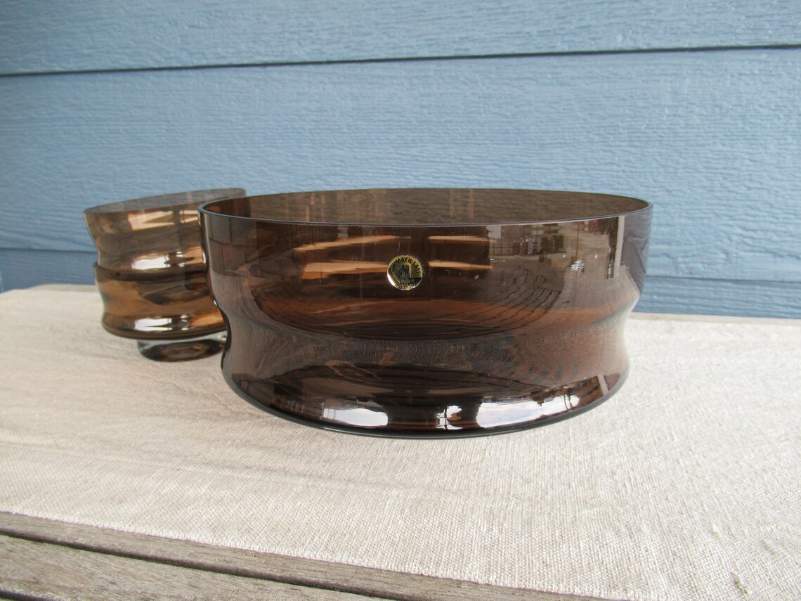 Vintage Scandinavian Glass Bowl With Dessert Bowls Riihimaen - Etsy