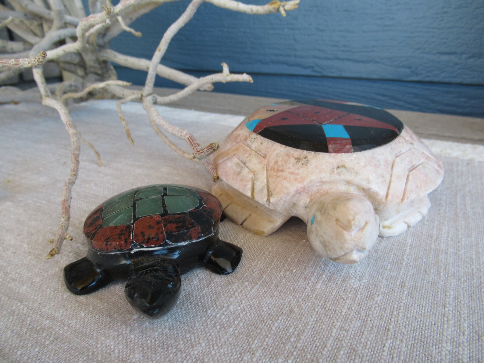 Pair of Vintage Semi-precious Stone Inlay Turtle Figurines - Etsy