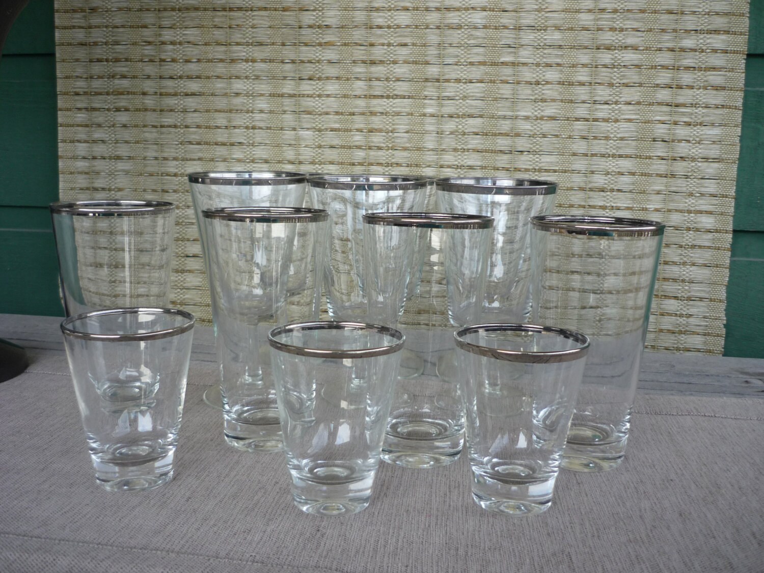 Vintage Mid Century Modern Silver Rim Glass Set Retro - Etsy