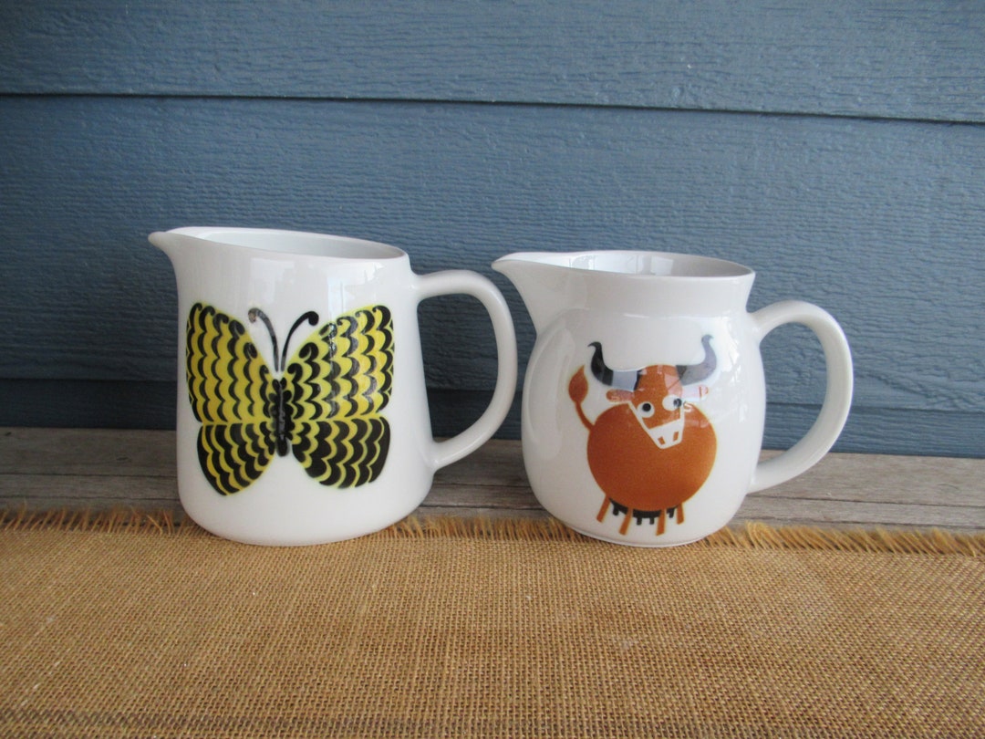 Vintage Arabia Finland Pitchers, Yellow Butterfly, Mid Century Ceramic ...
