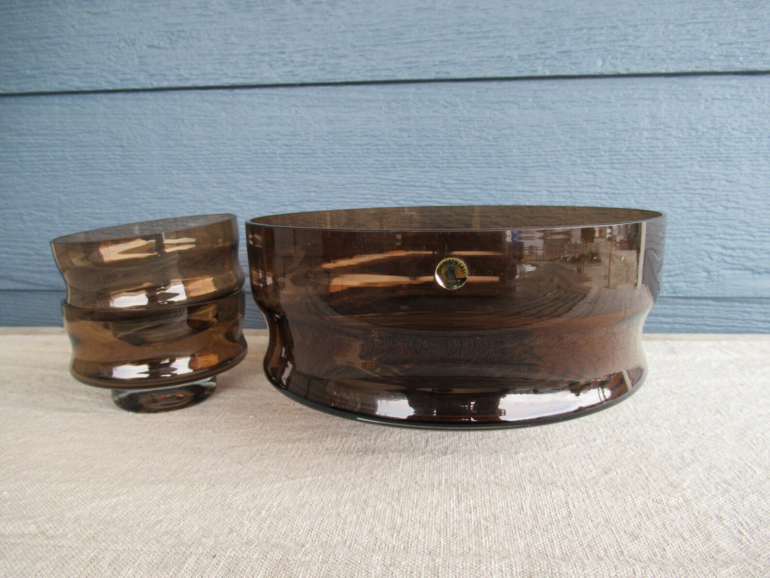 Vintage Scandinavian Glass Bowl With Dessert Bowls Riihimaen - Etsy