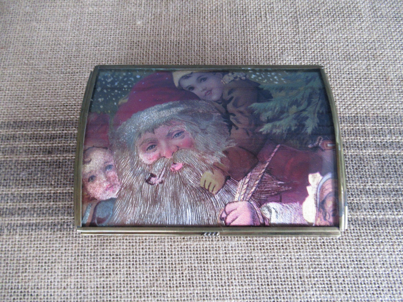 Vintage Glass Santa Display/trinket Box Stained Glass Box - Etsy