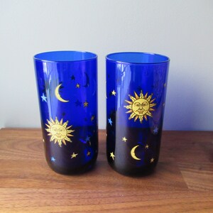 Vintage Libbey Cobalt Blue Celestial Glass Tumbler, Set of 2, Sun Moon ...