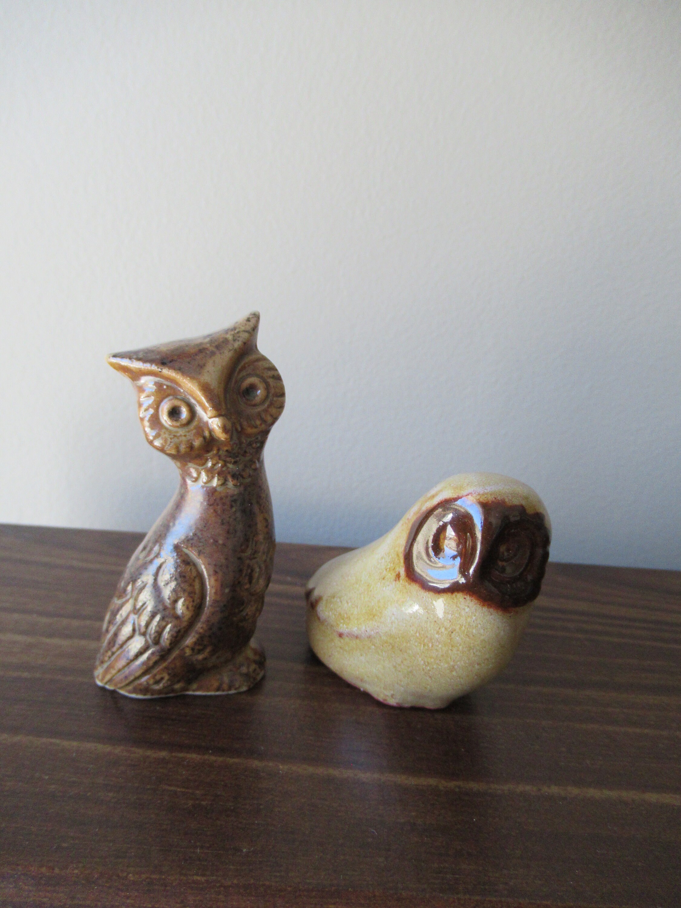 Vintage Pottery Owls Miniature Ceramic Owl Figurines Mid | Etsy