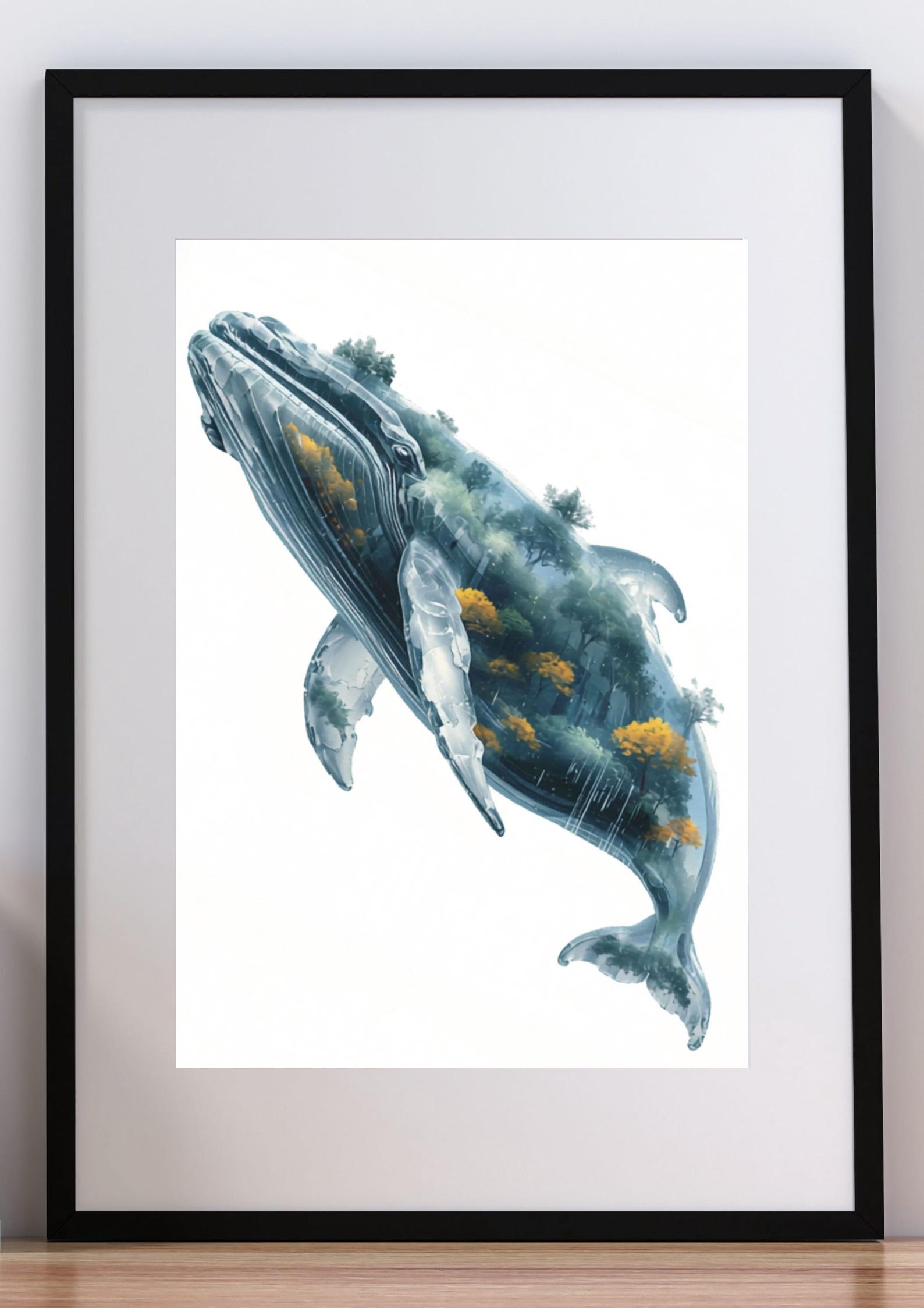 Crystal Forest Whale Wall Art, Surreal Ocean Fantasy Decor (digital ...