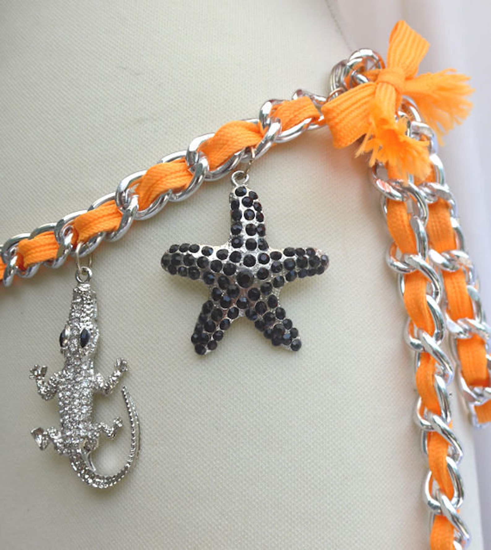 Pirate Belly Belt Silver Hand Made Belli Chain Interwoven & Orange ...