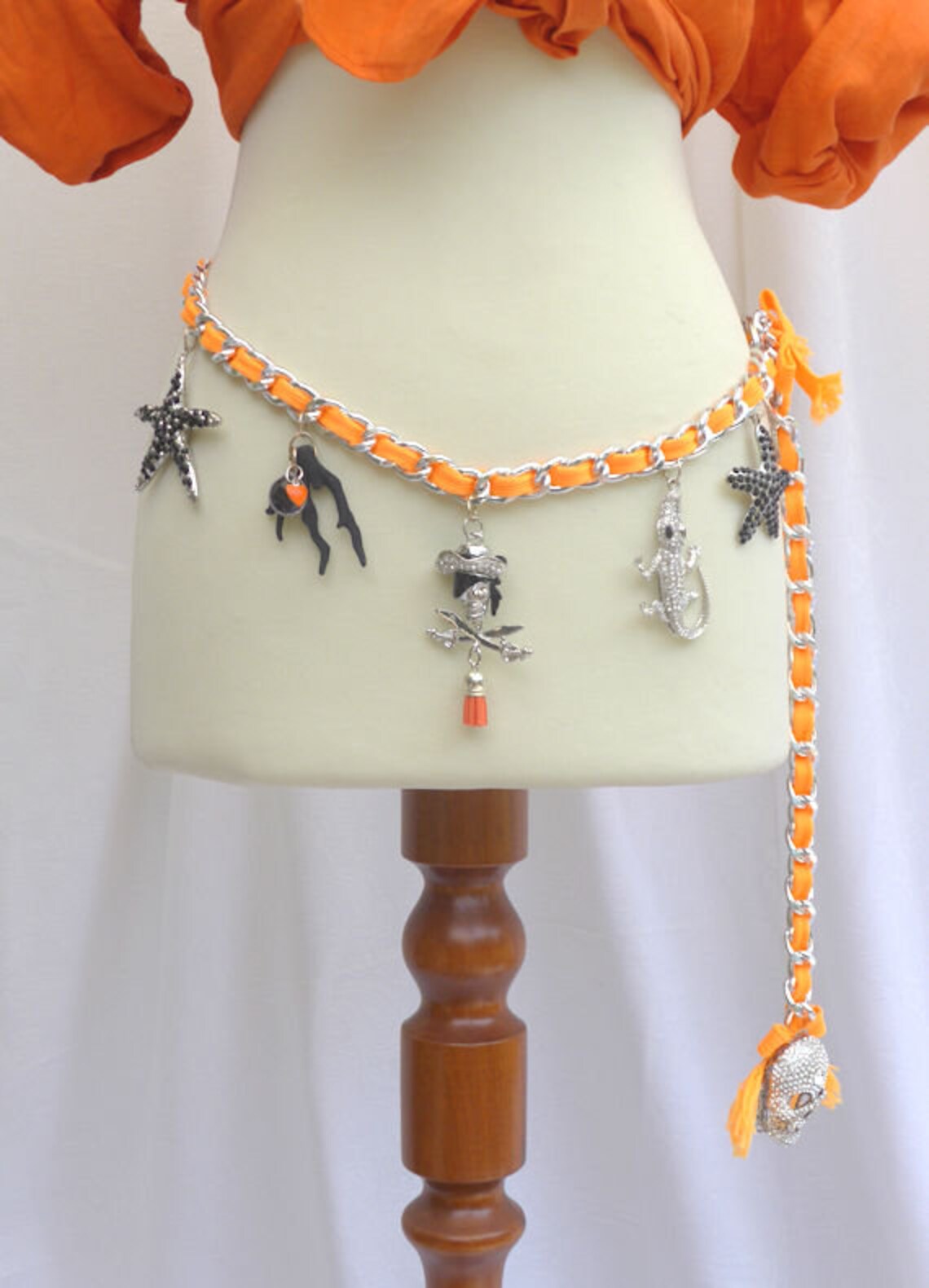 Pirate Belly Belt Silver Hand Made Belli Chain Interwoven & Orange ...