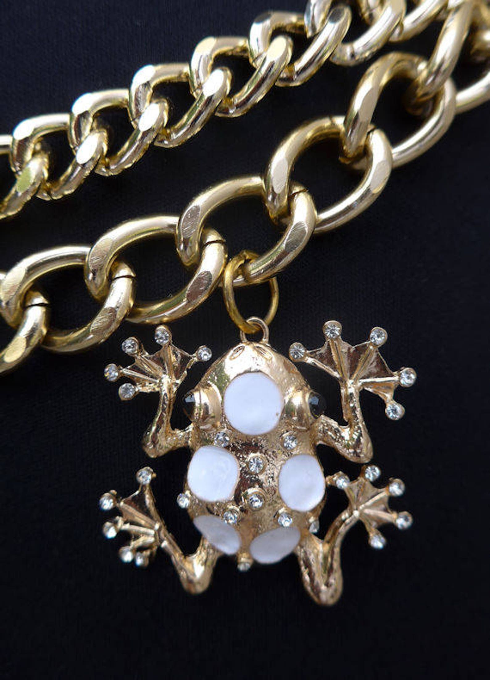 Gold Hand Made Double Swag Hip Chain Belt With White Enamel Owl, Heart ...
