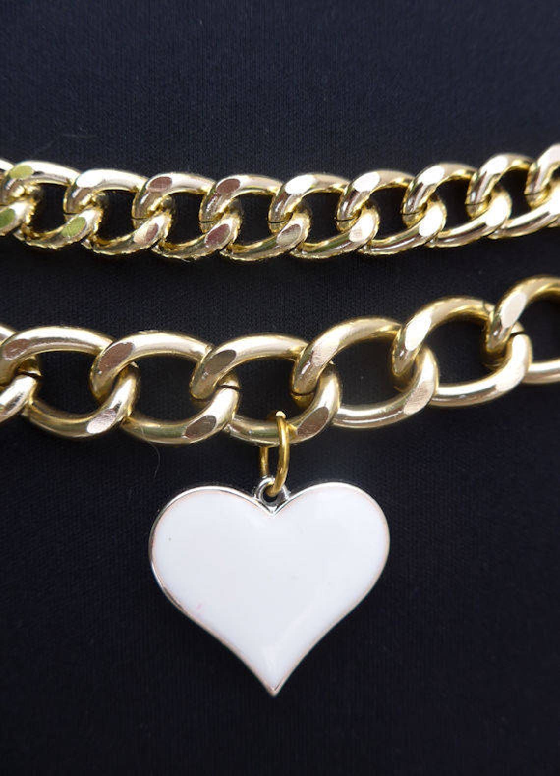 Gold Hand Made Double Swag Hip Chain Belt With White Enamel Owl, Heart ...