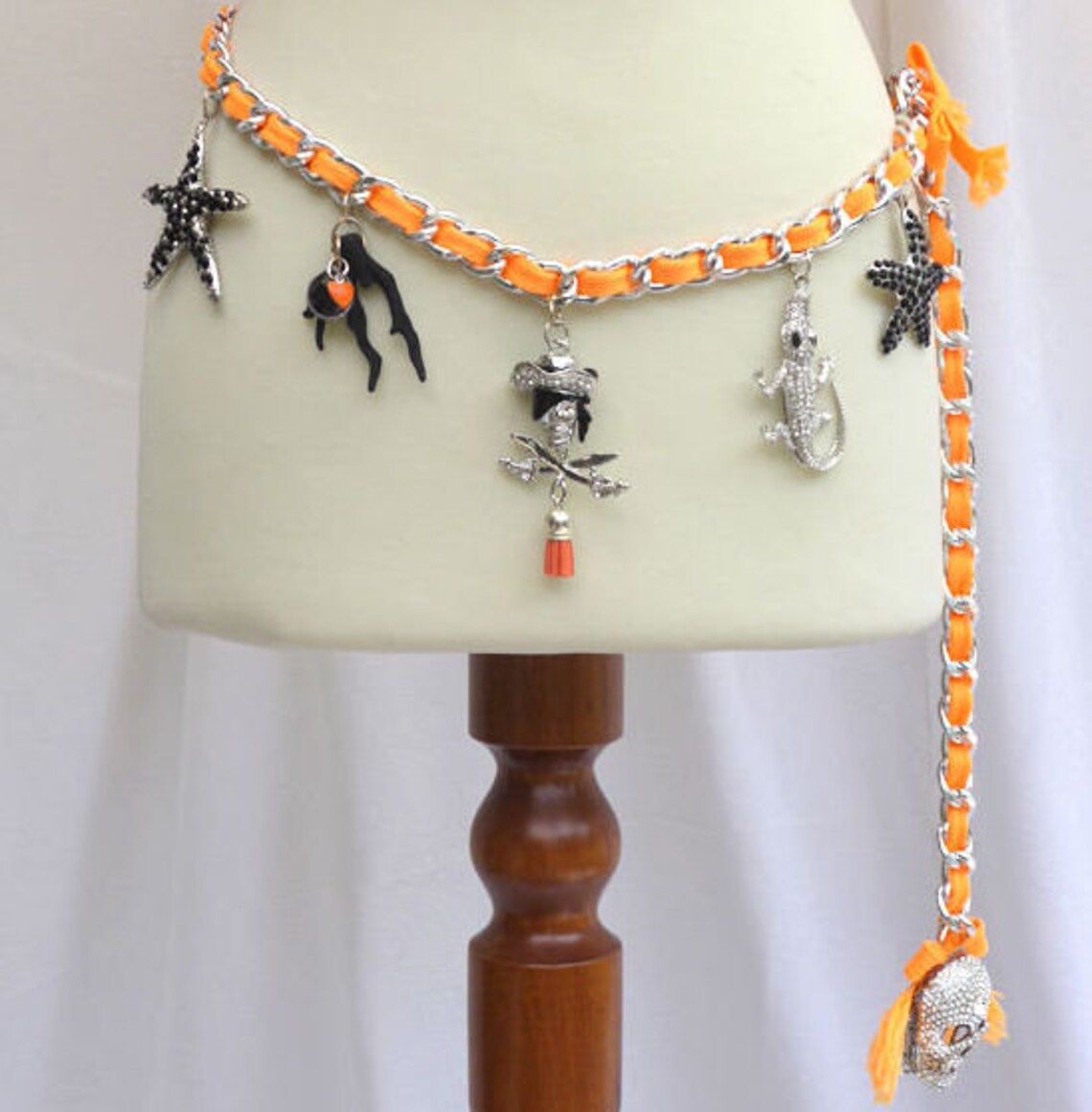 Pirate Belly Belt Silver Hand Made Belli Chain Interwoven & Orange ...