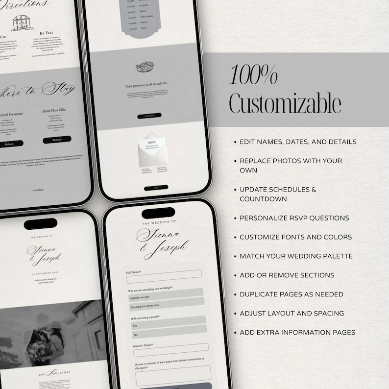 Ivory Wedding Website Template With RSVP, Editable Canva Digital ...