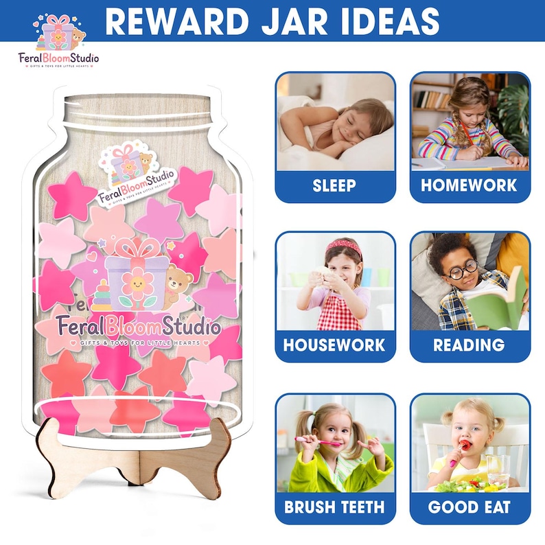Custom Name Kids Star Reward Jar, Pink Behavior Chart, Classroom Chore ...