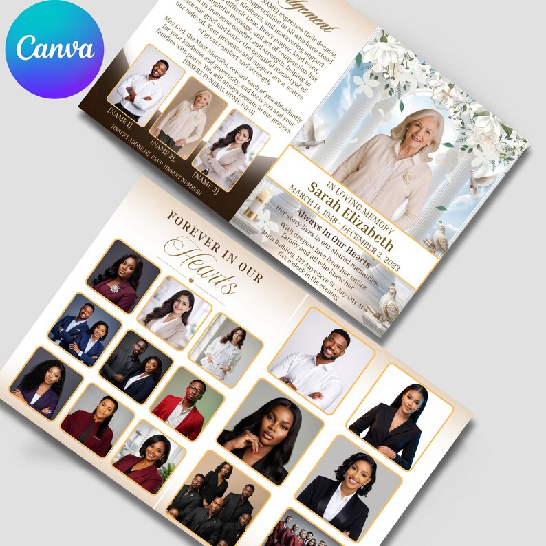 Funeral Program Template Canva, Celebration of Life Program, Editable ...
