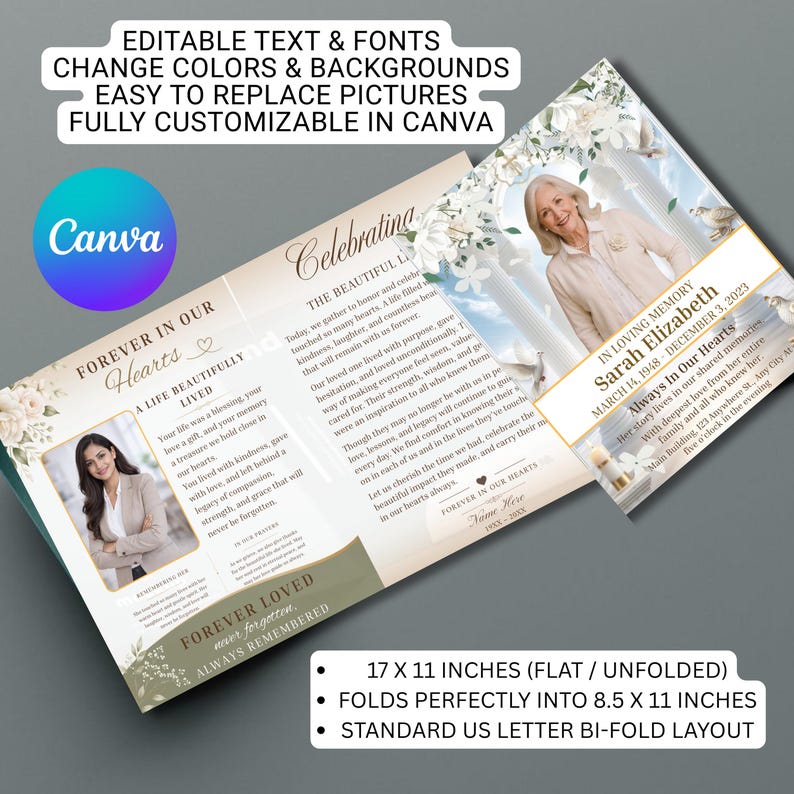 Funeral Program Template Canva, Celebration of Life Program, Editable ...