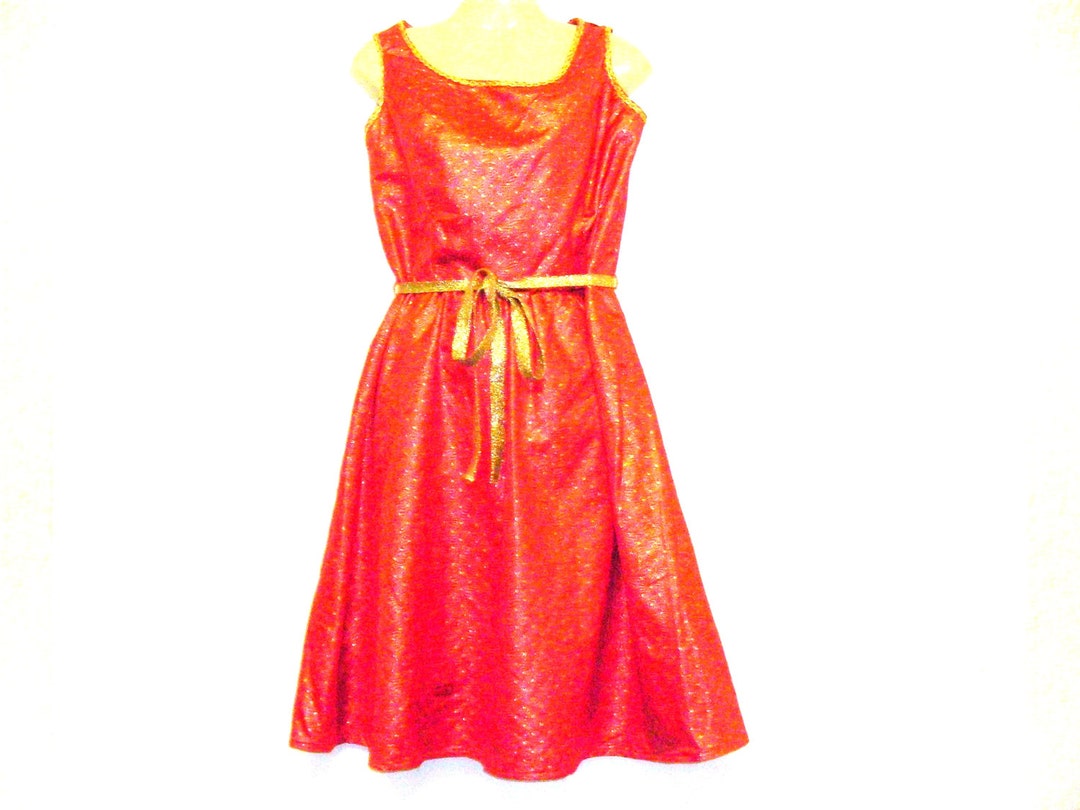 1950s Womens Red and Gold Dress, Circle Dress - Rockabilly Dress ...