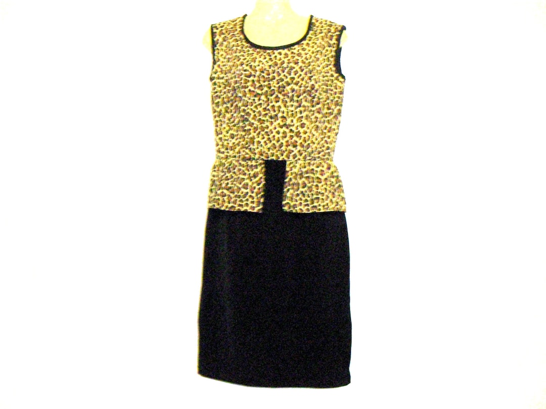 1960s Leopard Print Peplum Dress - Vintage Inspired Sleeveless Cotton ...
