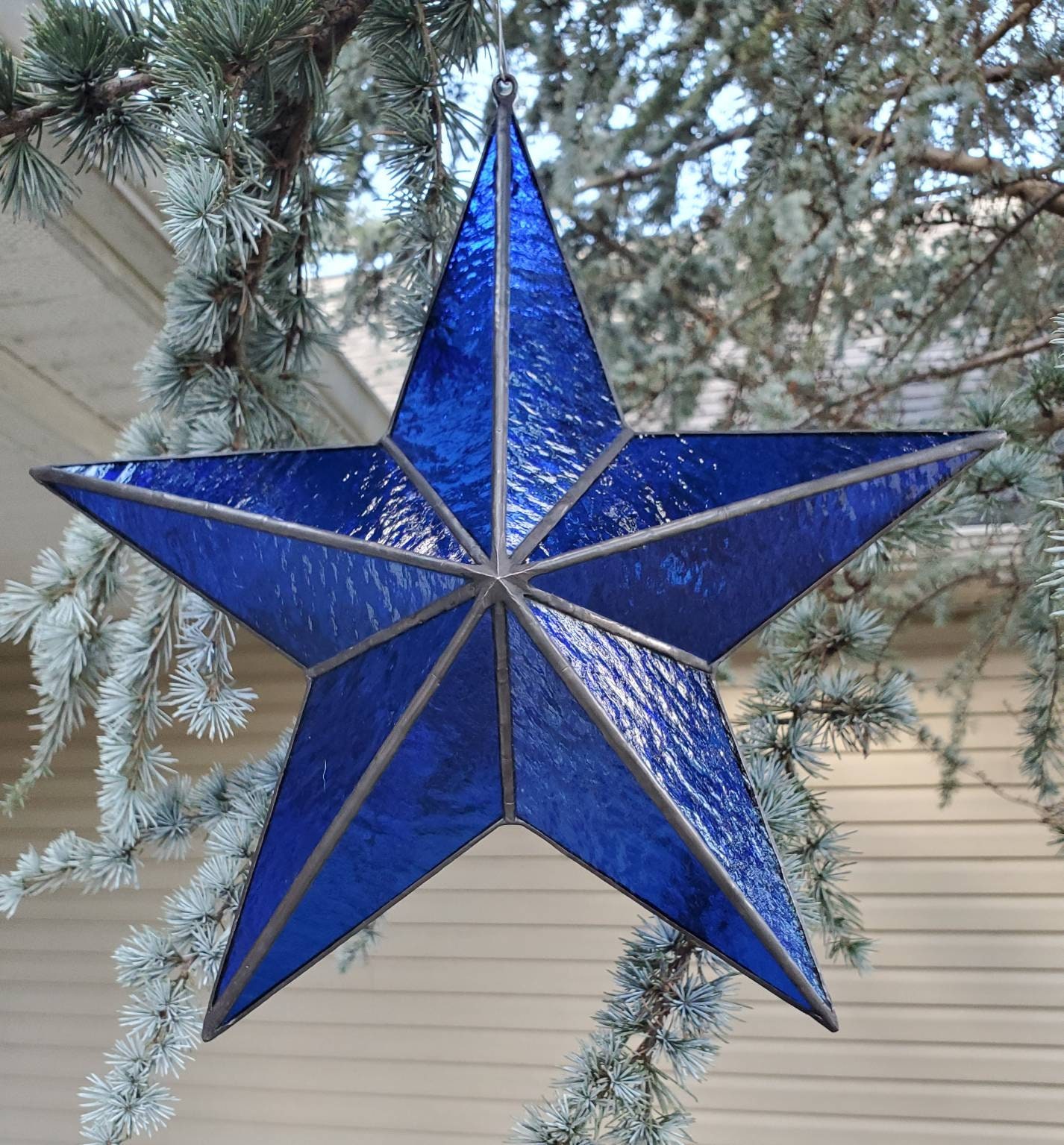BLUE BARN STAR Stained Glass Tree Topper - Etsy