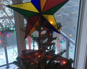 BLUE BARN STAR Stained Glass Tree Topper - Etsy
