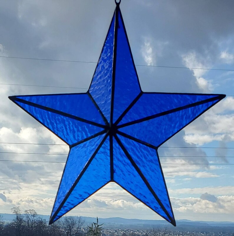 BLUE BARN STAR Stained Glass Tree Topper - Etsy