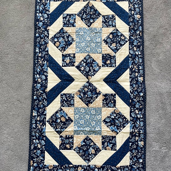 Blue and Cream Table Runner - Etsy