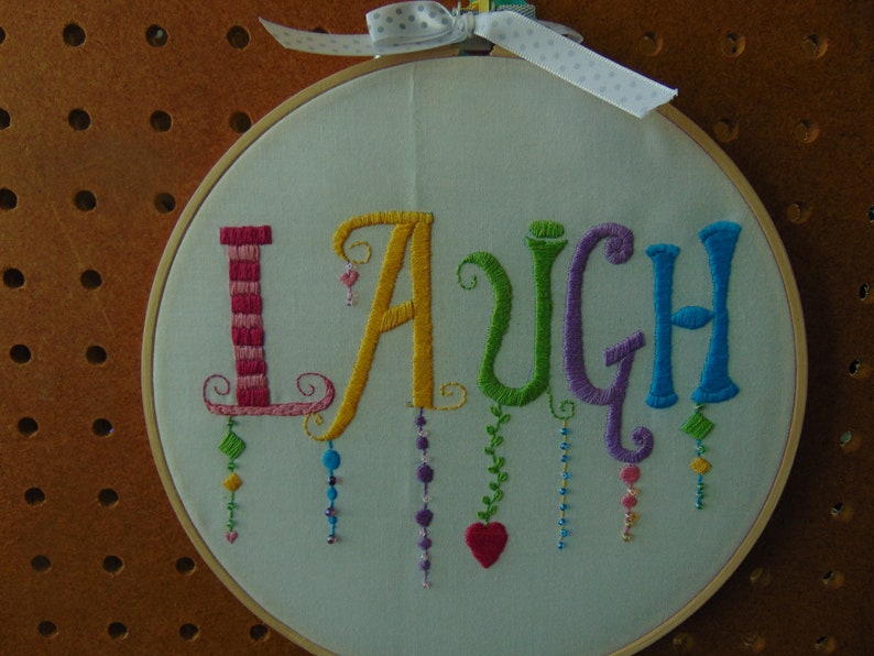 Laugh Hand Embroidered Positive Words in 8 Inch Hoop - Etsy