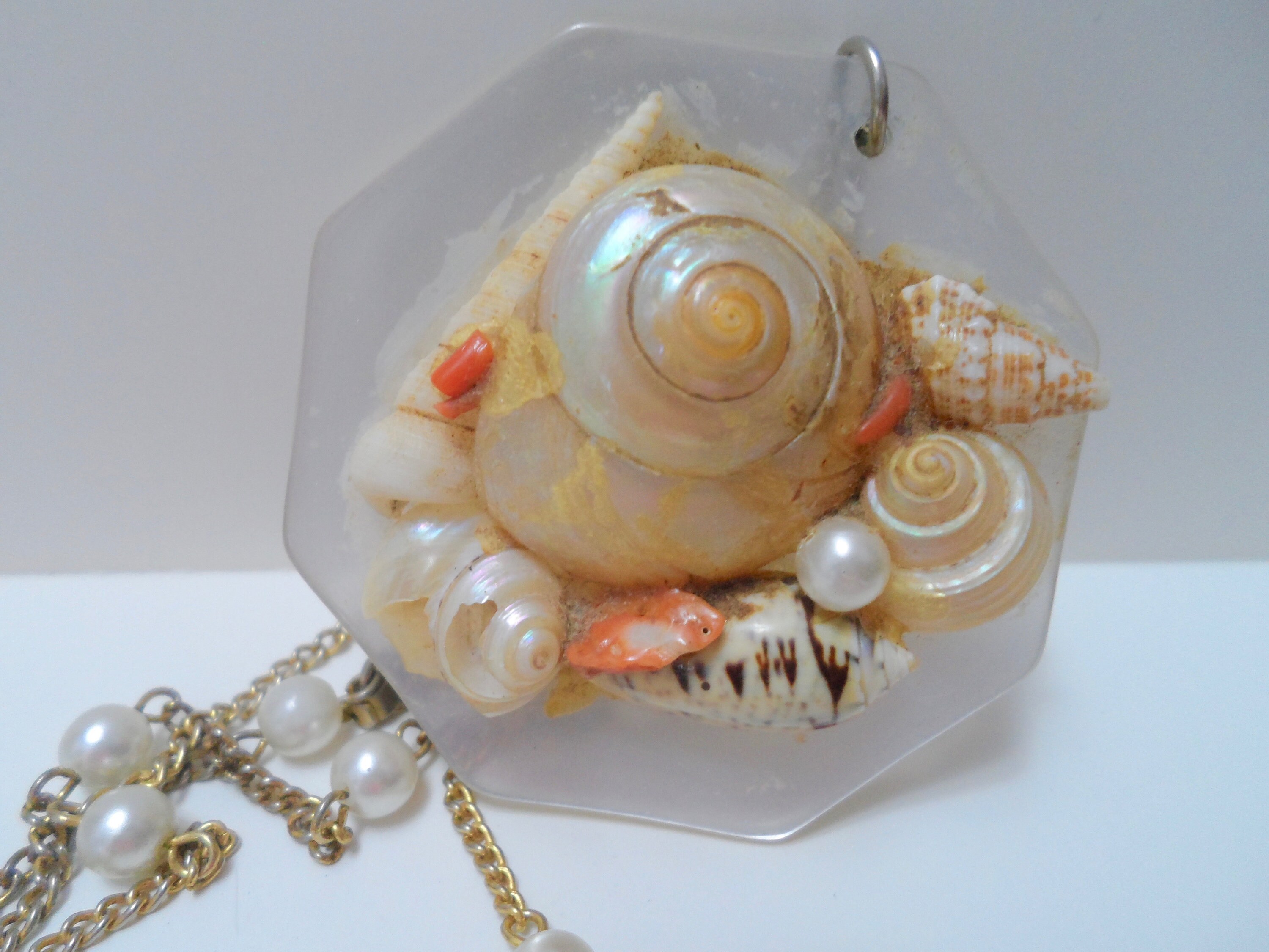 Vintage Shell and Lucite Pendant Necklace Vintage Seashell Jewelry ...
