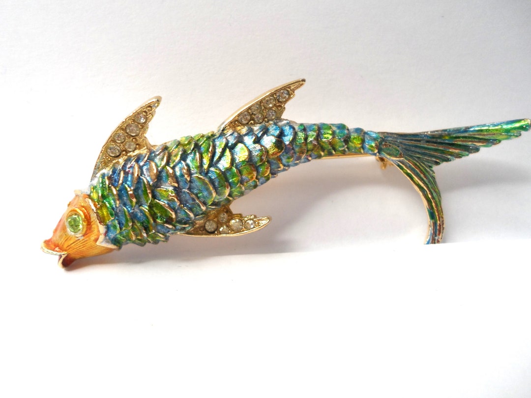 Vintage Enamel and Gold Tone Fish Brooch Vintage Figural Brooches ...