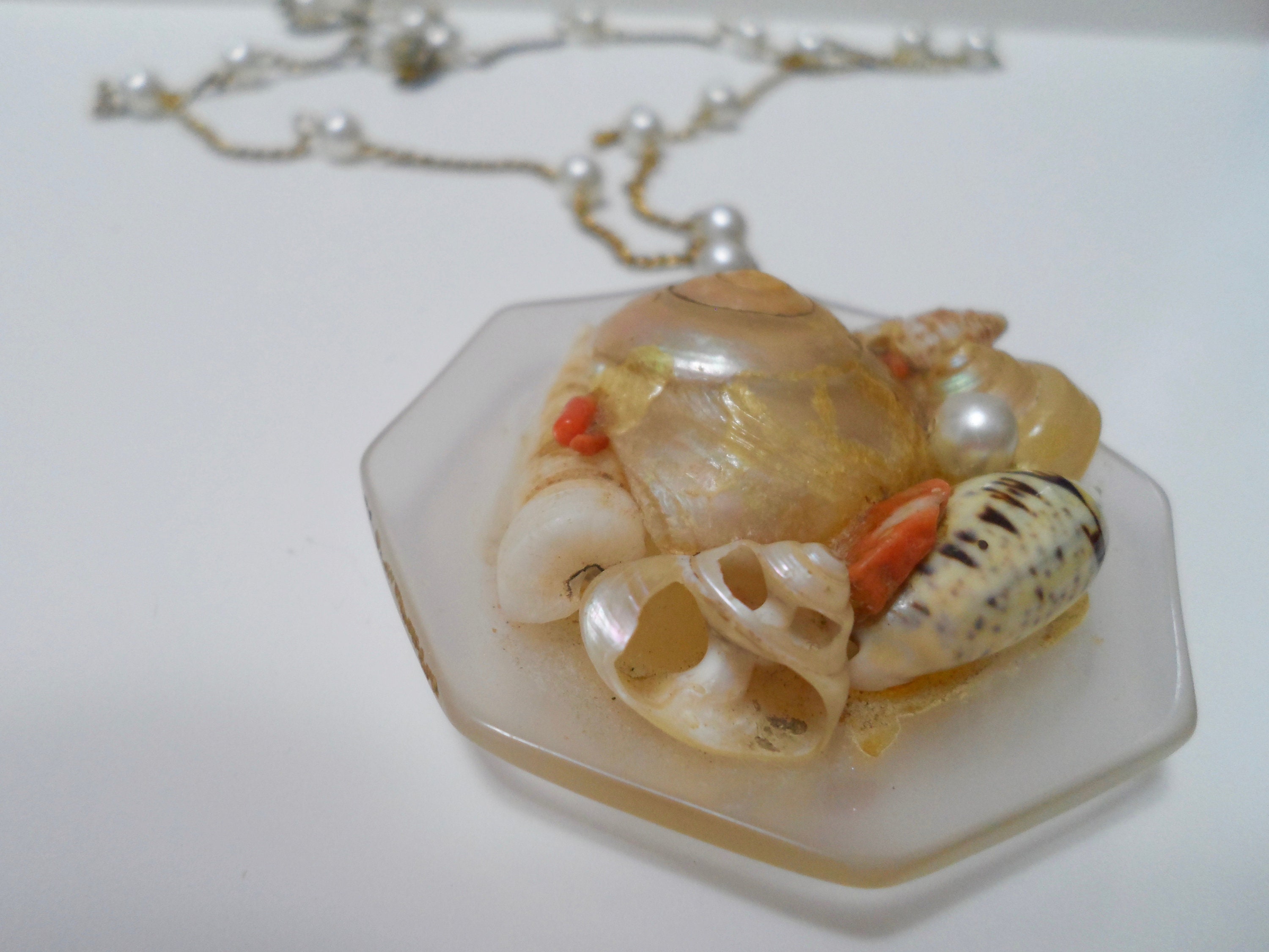 Vintage Shell and Lucite Pendant Necklace Vintage Seashell Jewelry ...