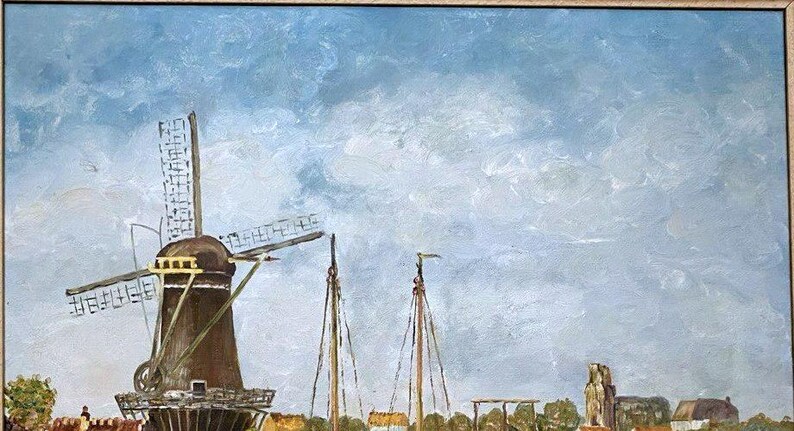 Vintage Oil Painting – Windmill Landscape – Signed V. Sallberg 1951 ...
