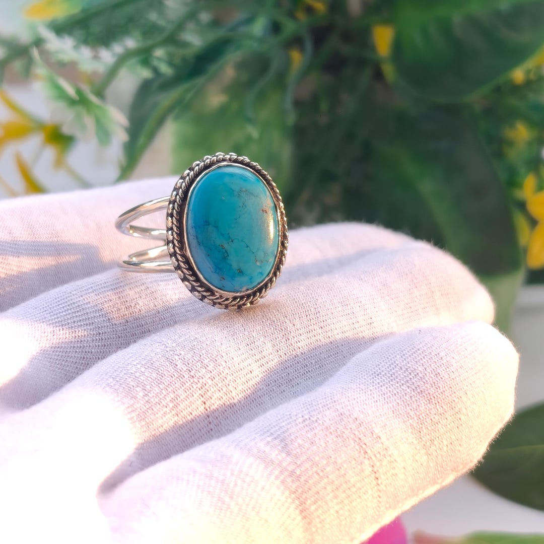 Turquoise Gemstone Ring, 925 Sterling Silver Ring for Women, Handmade ...