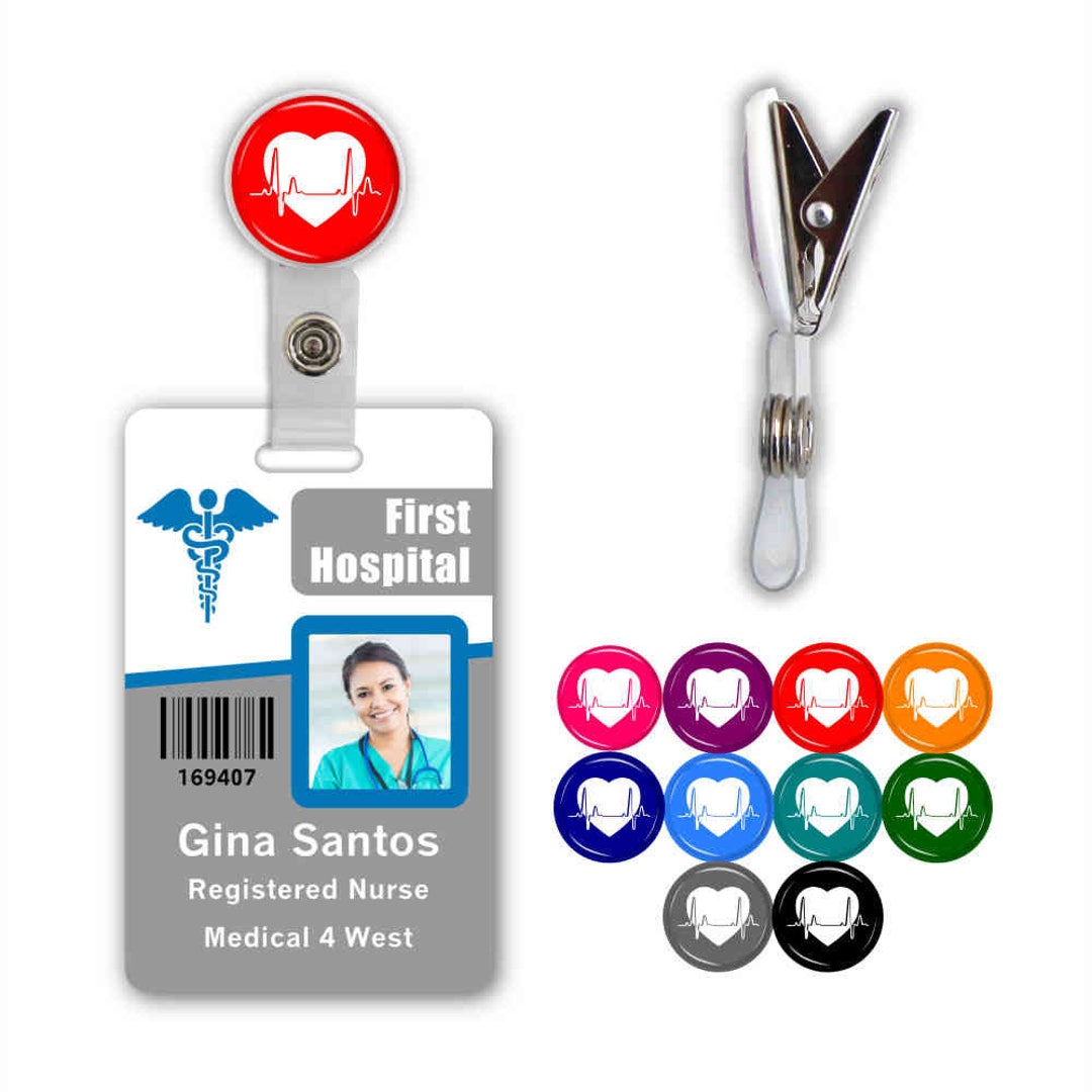 Heart EKG Badge ID Name Tag Clip - Available in 10 Colors - Etsy