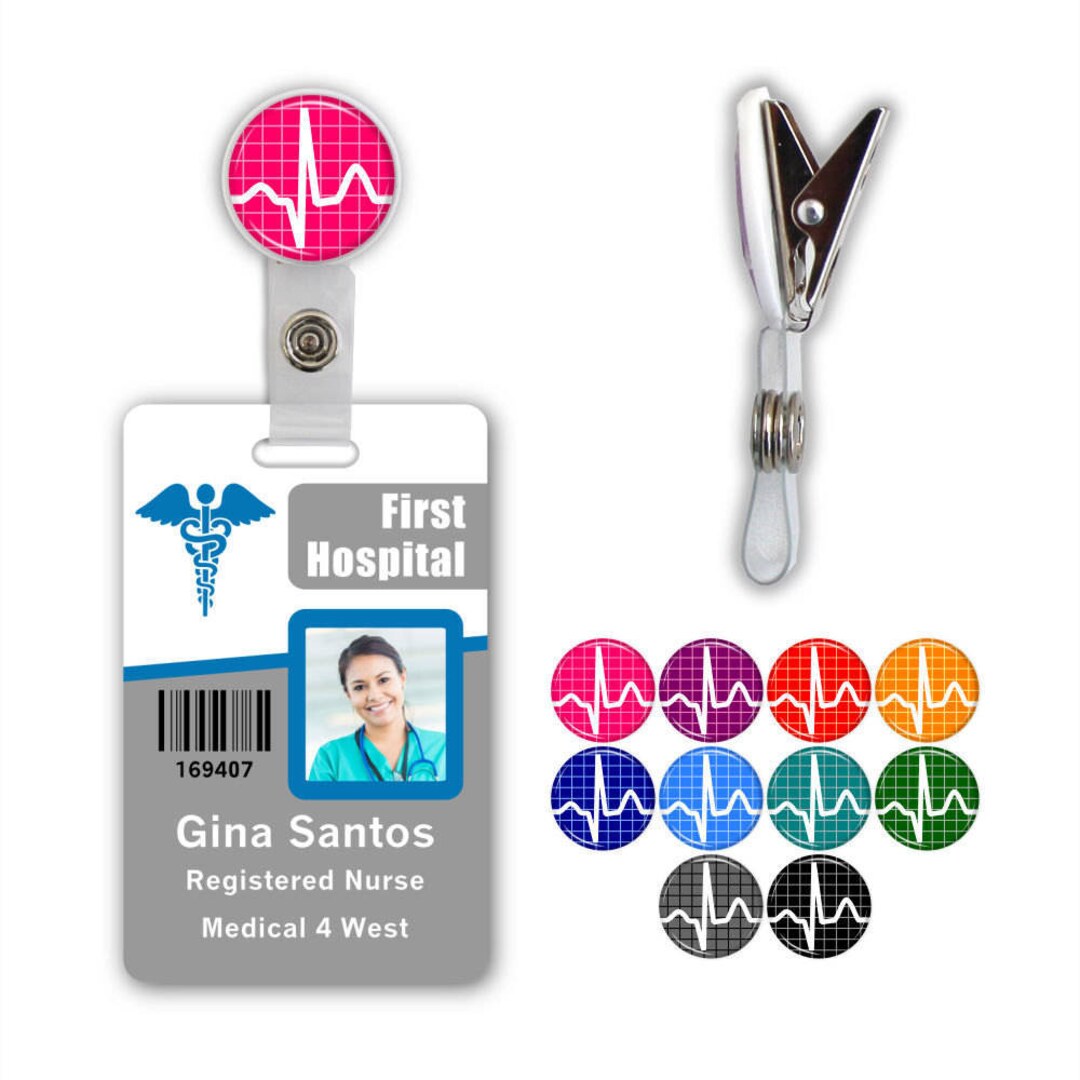 EKG Badge ID Name Tag Clip - Available in 10 Colors - Etsy
