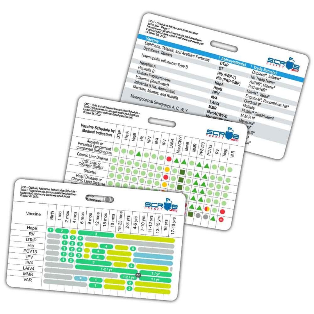 Vaccine Schedule 3 Pack Horizontal Set, Badge Buddy, Pediatric, Peds ...