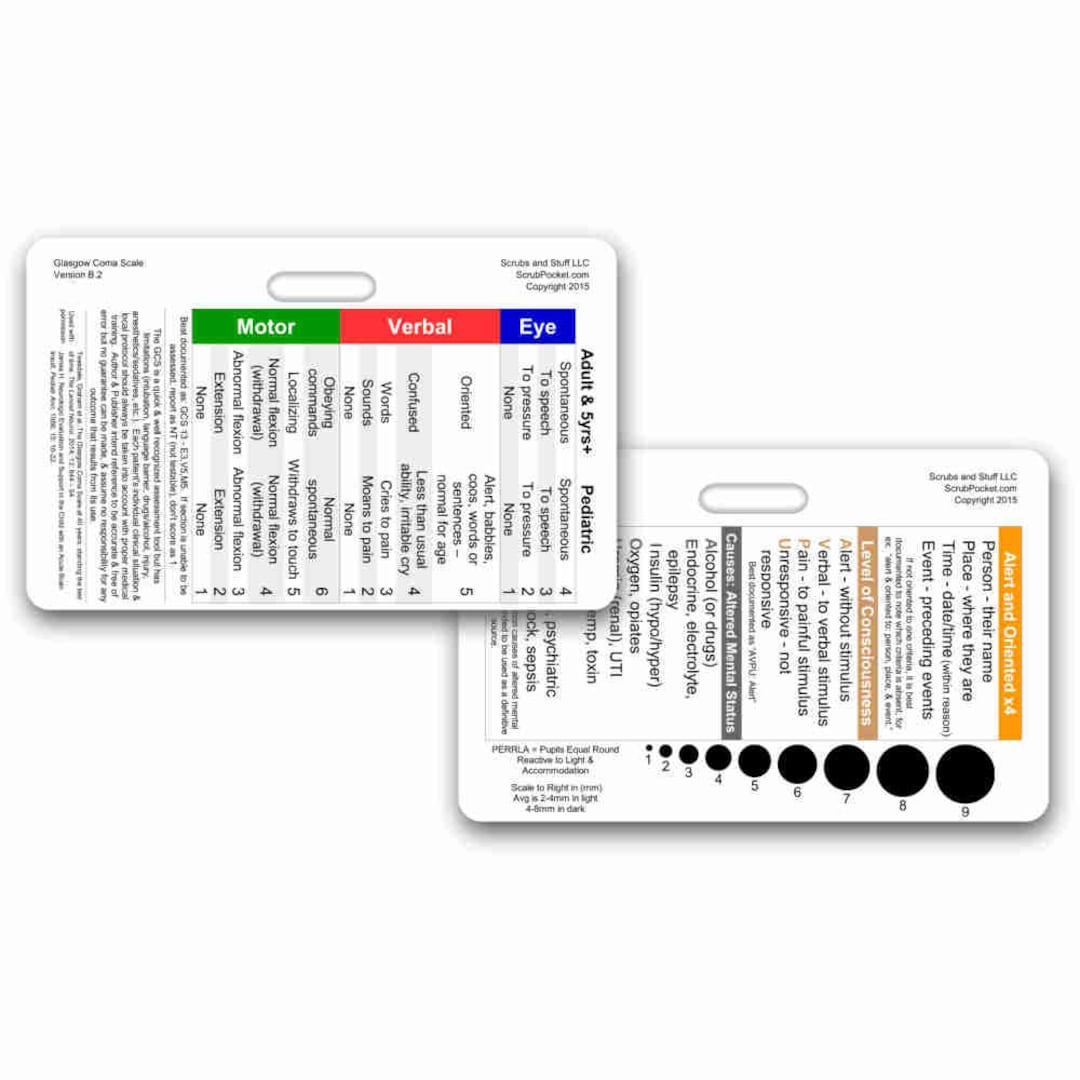 Glasgow Coma Scale Badge Card Horizontal Accessory for Nurse Paramedic ...