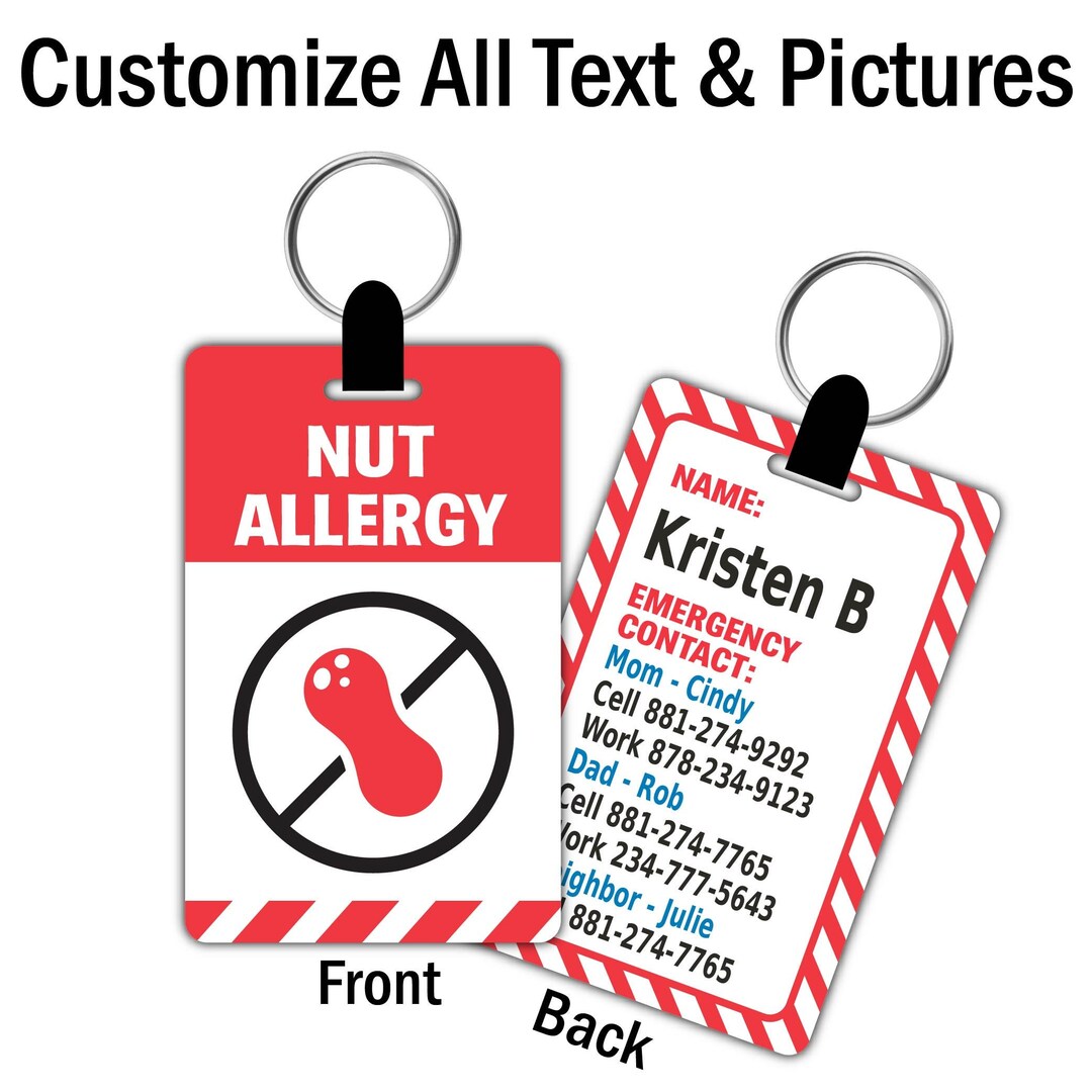 Custom Allergy, Emergency Contact, Keychain, Medical Alert, Medical Tag ...