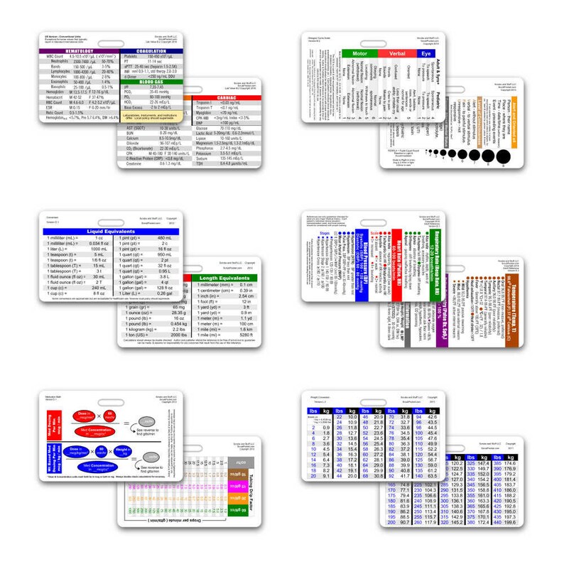 Mini Nurse RN Horizontal Badge Card Set - 6 Cards - for ID Badge Clip ...