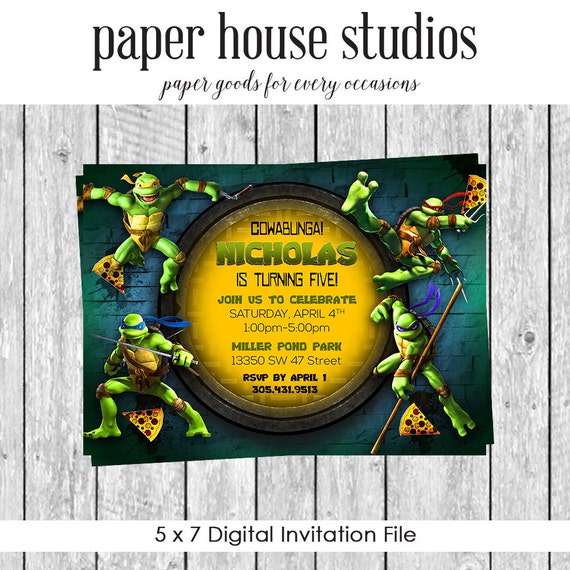 Teenage Mutant Ninja Turtles Invitations Etsy