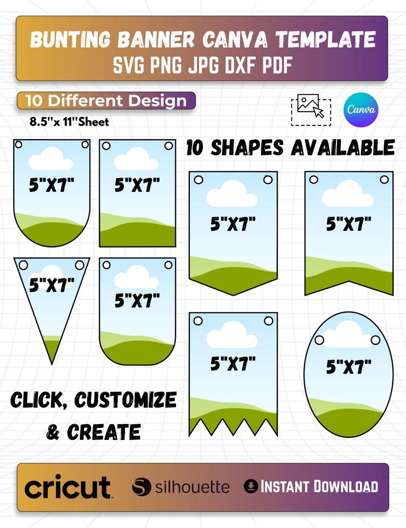 Bunting Banner Template, Editable Canva Flag Banner, Printable Birthday ...