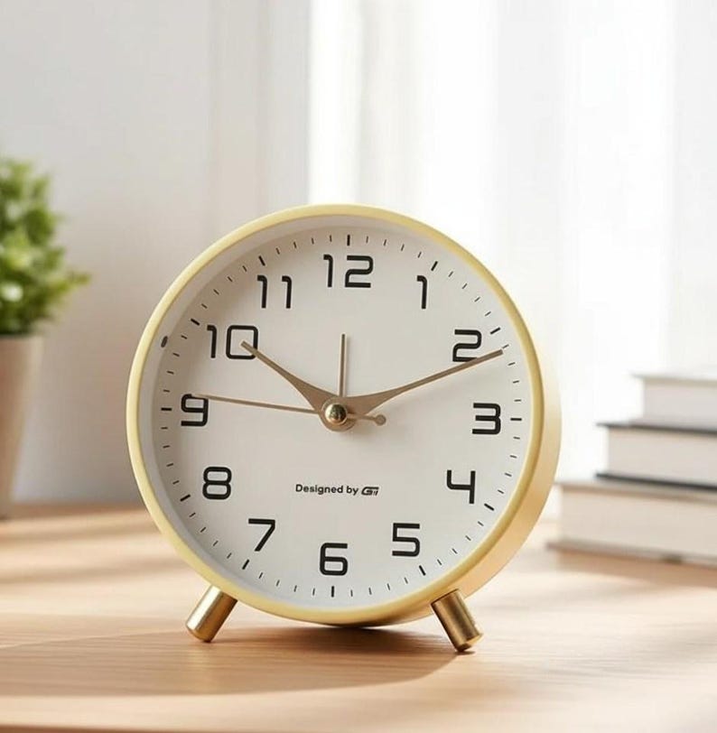 Silent Vintage Alarm Clock: Metal Desk Table Clock (12cm Diameter) - Etsy
