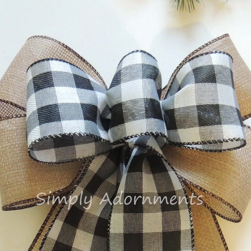 Black White Buffalo Check Bow Faux Burlap Bow Black White - Etsy