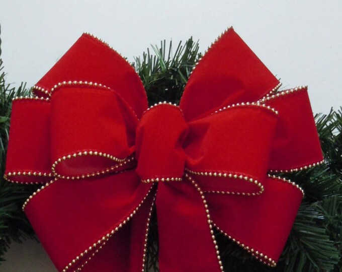 Traditional Red Velvet Christmas Bow Red Velvet Wreath Door Bow Red